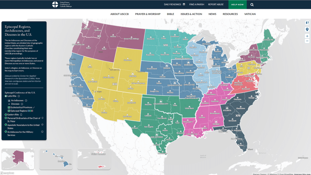 Exploring the ecclesiastical map of the Catholic Church in the US | Stamen